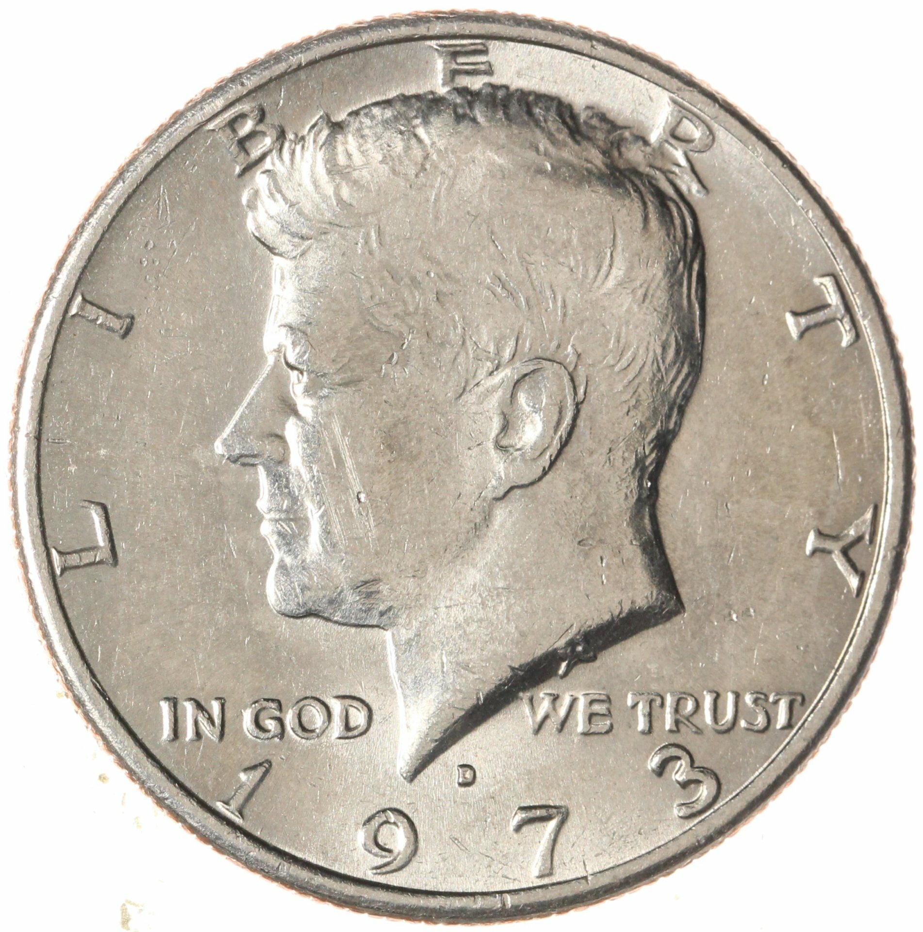 США 50 центов 1/2 доллара, half dollar 1973 D Kennedy Half Dollar Кеннеди, Медь, покрытая медно-никелевым сплавом, в сохранности AU
