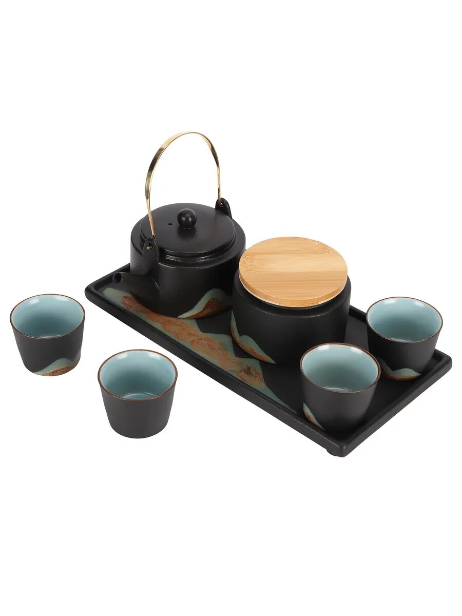 Чайный сервиз кунг-фу в японском стиле, черный керамический