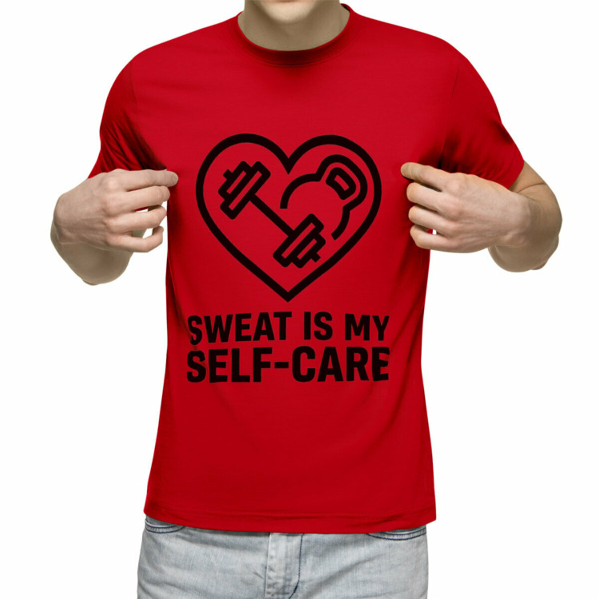 Мужская футболка «Футболка Sweat Is My Self-Care» (красный, S)