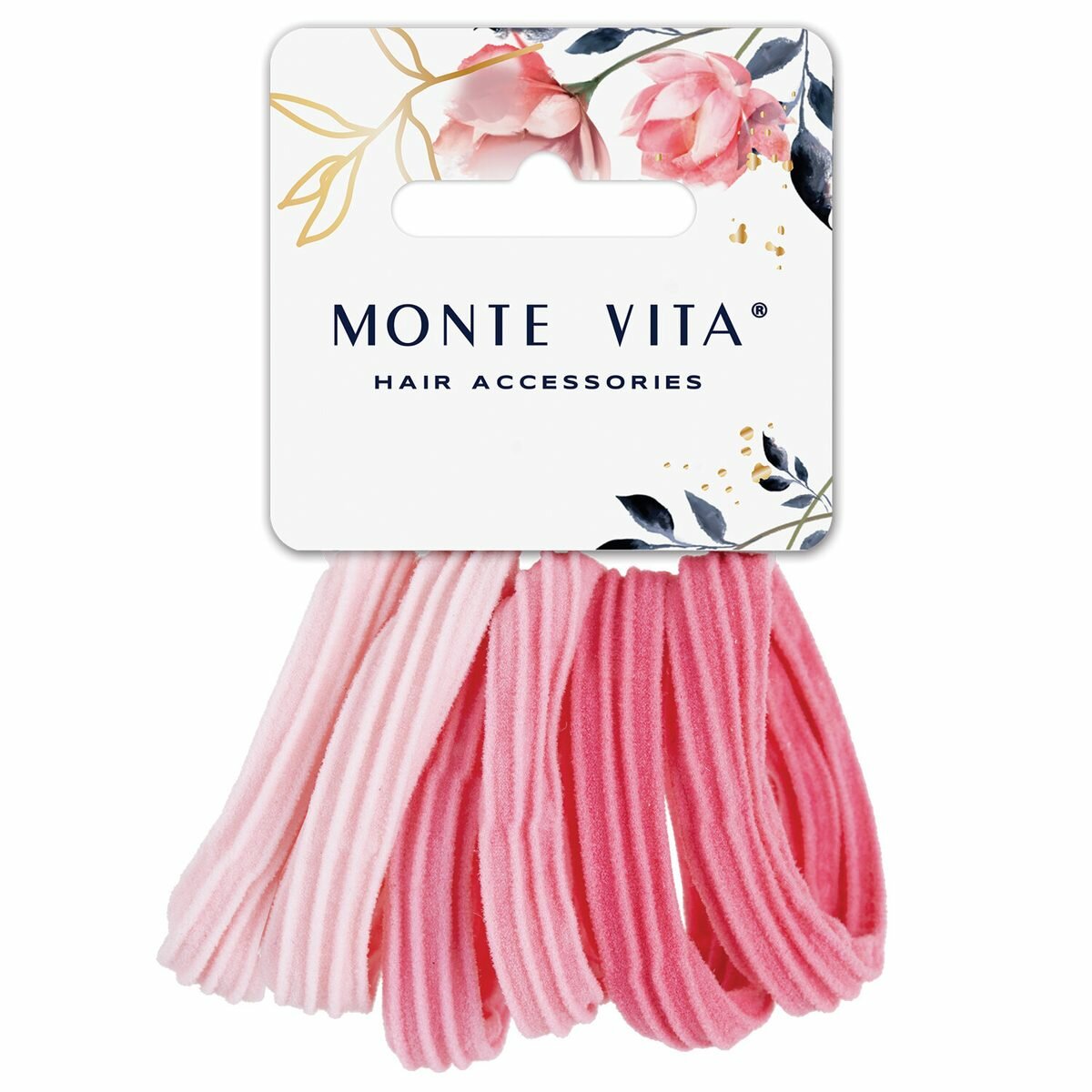 Резинки для волос набор 6шт, мягкие, большие, оттенки розового, Monte Vita, 12 уп.