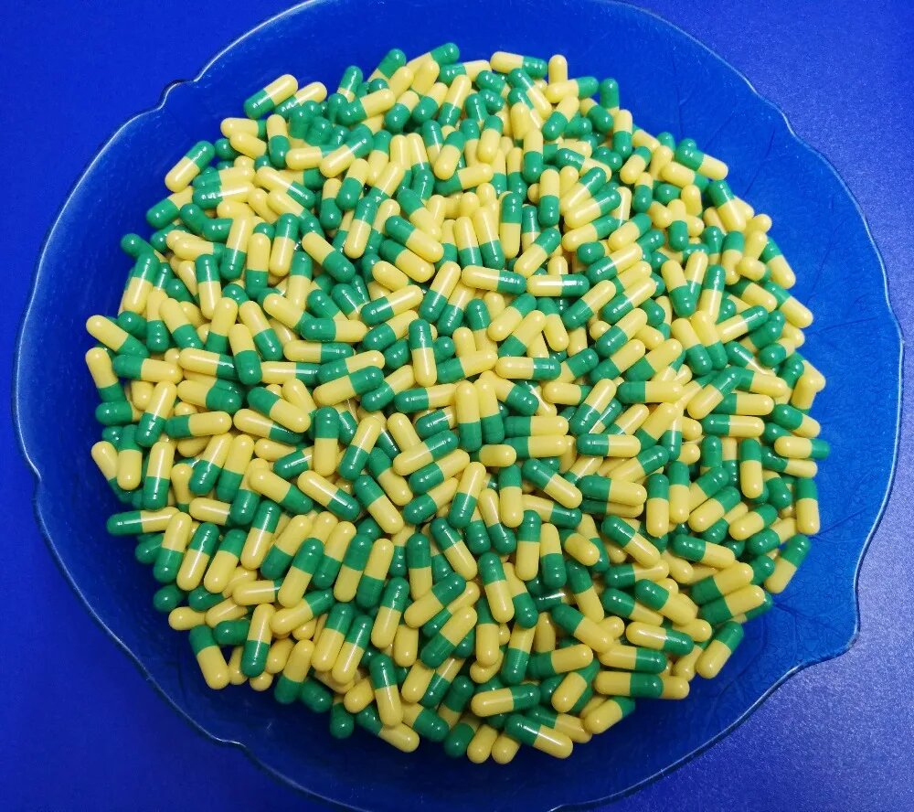 Пустые желатиновые капсулы SUNNYPK размер 4 Изумрудный, seperated capsule, Green Light Yellow