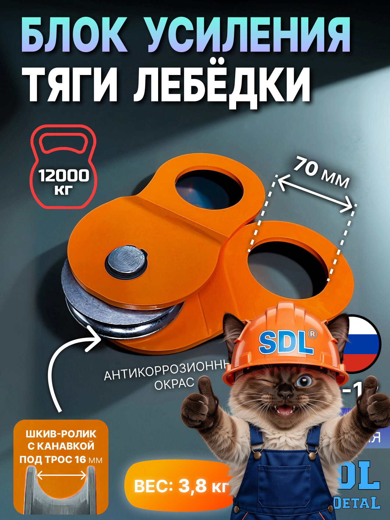 SDL Блок-полиспаст для усиления тяги лебедки на 12 тонн. БpП-12-SDL