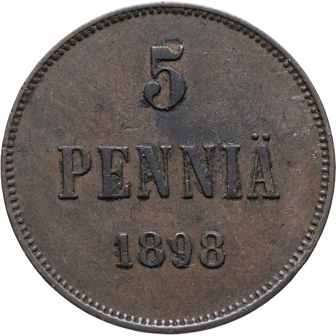 5 пенни pennia 1898 Российская Финляндия, Медь, в сохранности XF