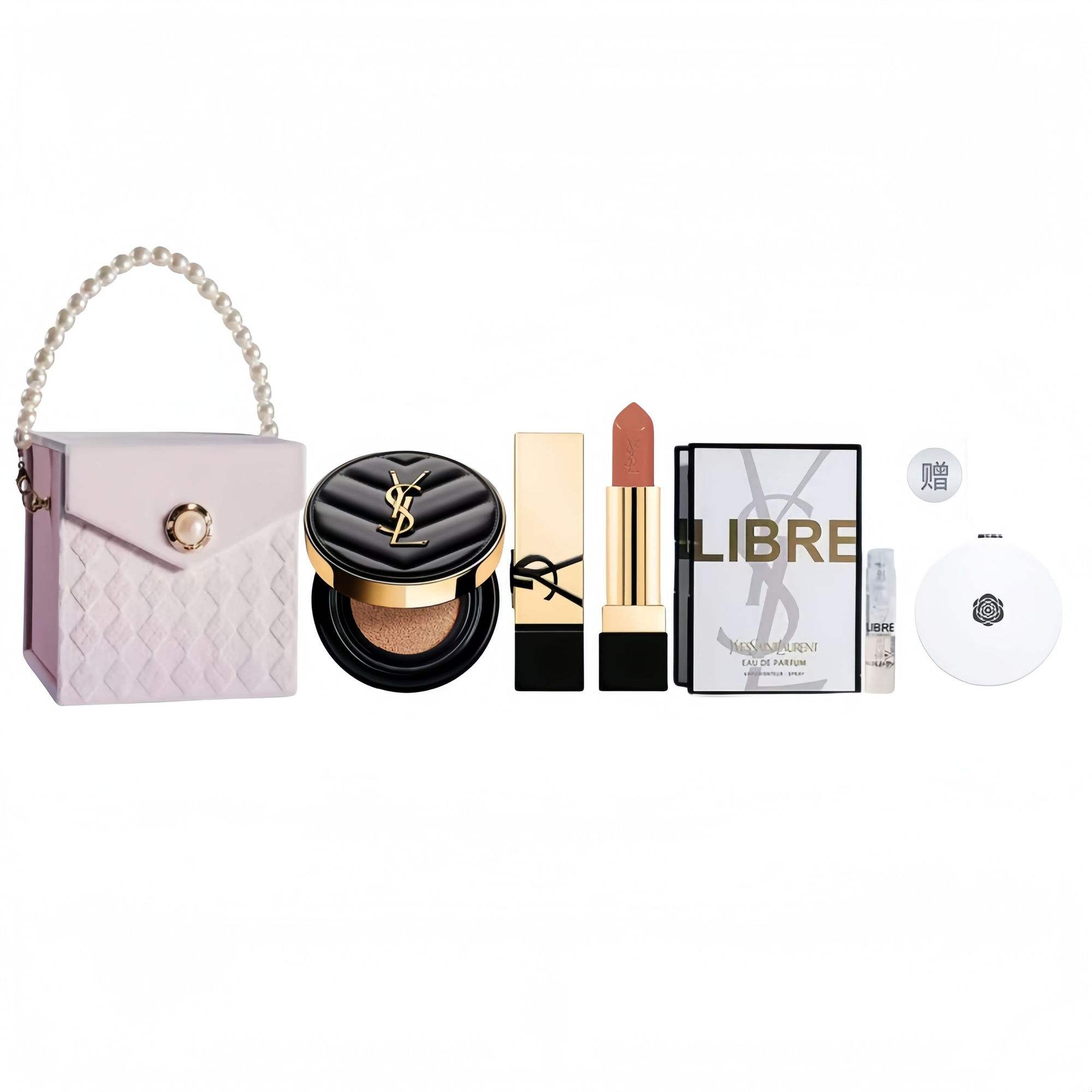 Набор пробников макияжа женский SAINT LAURENT Gold Bar Air Cushion Lipstick + Libre Eau de Parfum с консилером