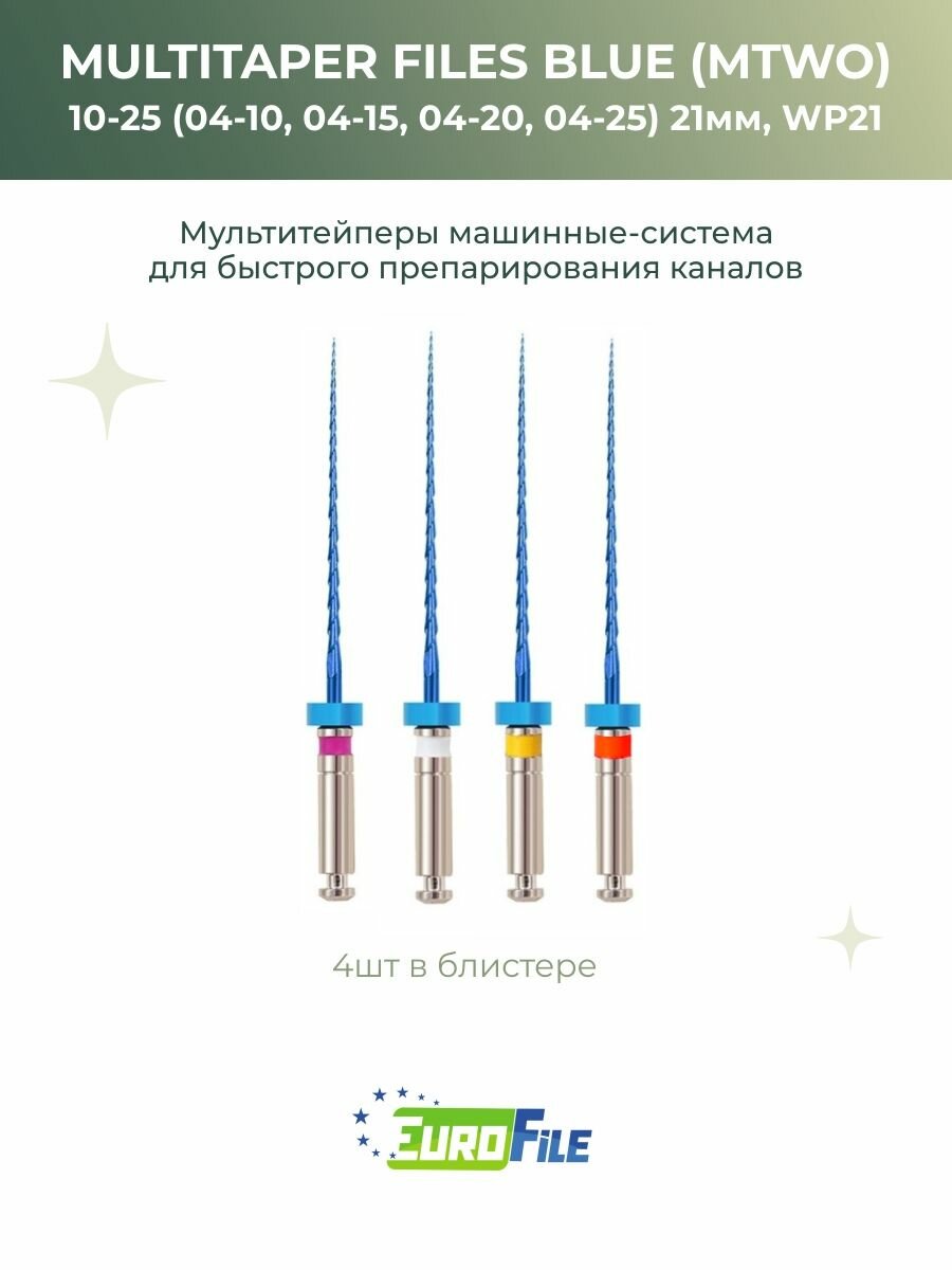 Мультитейперы машинные MultiTaper Files Blue 21мм 10-25 WP21, 4шт Еврофайл