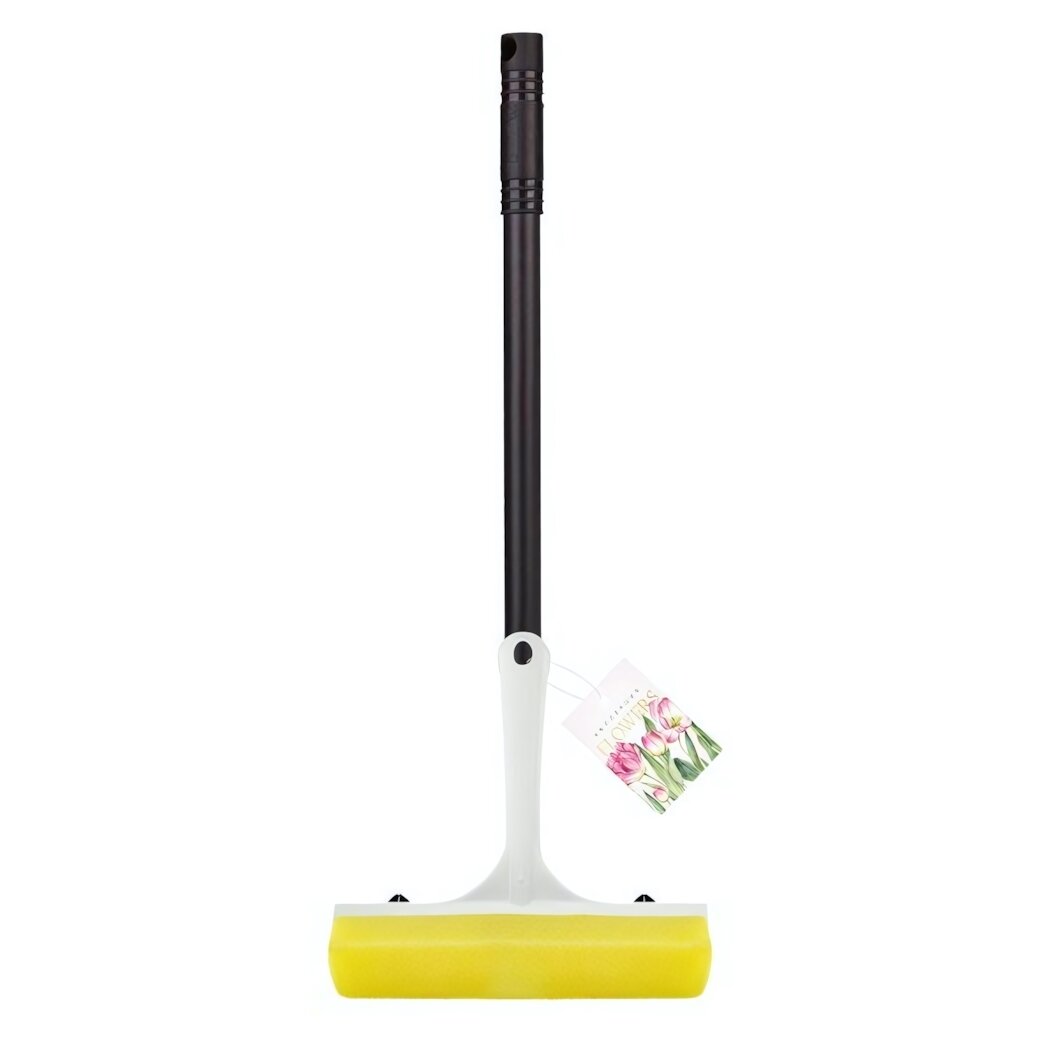 Окномойка с губкой и водосгоном "Flowers", ручка 44 см, молочный крем