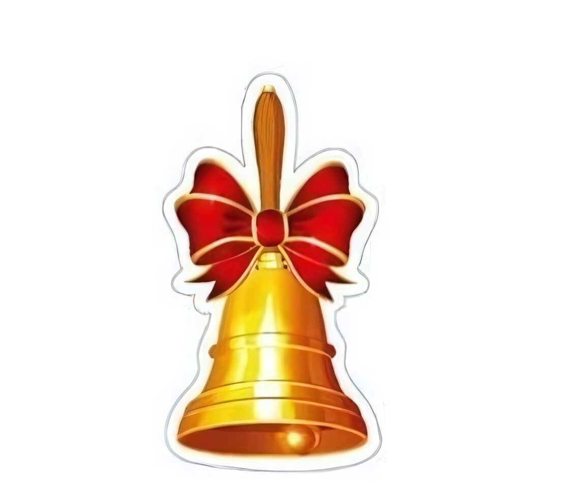 Звонок праздничный "С большим бантом", золотой/красный, декоративный, высота 15см (комплект 7 шт.)