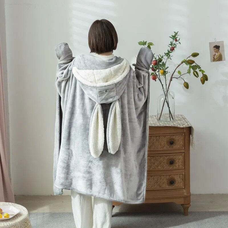 Плед плюшевый, пончо одеяло одеялоплед с рукавами женский, Moon Shadow House, 80*95cm, Подходящий размер для ребенка спальное , Искусственная шерсть, 95 см х 80 см