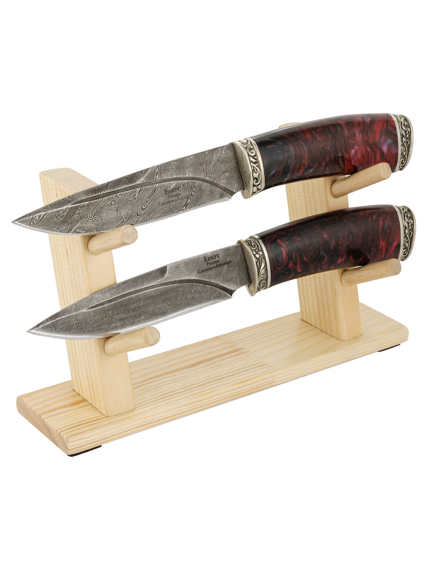 Стойка для двух ножей декоративная, деревянная, гладкая, лакированная
