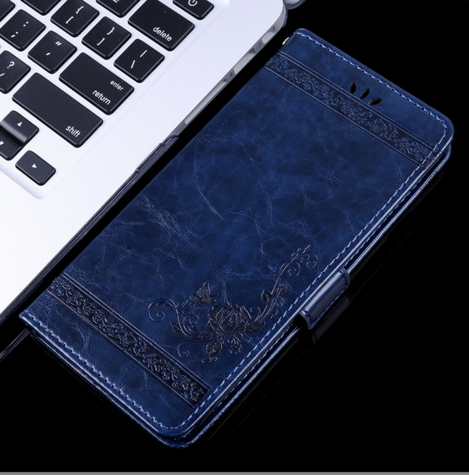 Чехол-книжка MyPads Libro Vintage для Alcatel 1S 2019 из высококачественной кожи, синий