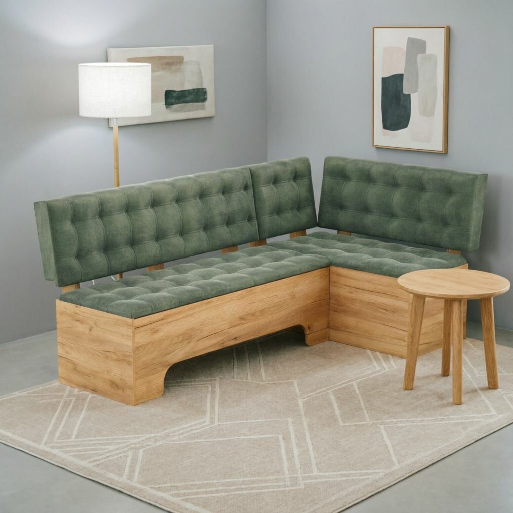 Диван Токио, Дуб Крафт золотой/ТК Малахитовая (Рио 15), со спальным местом, кухонный уголок ММ