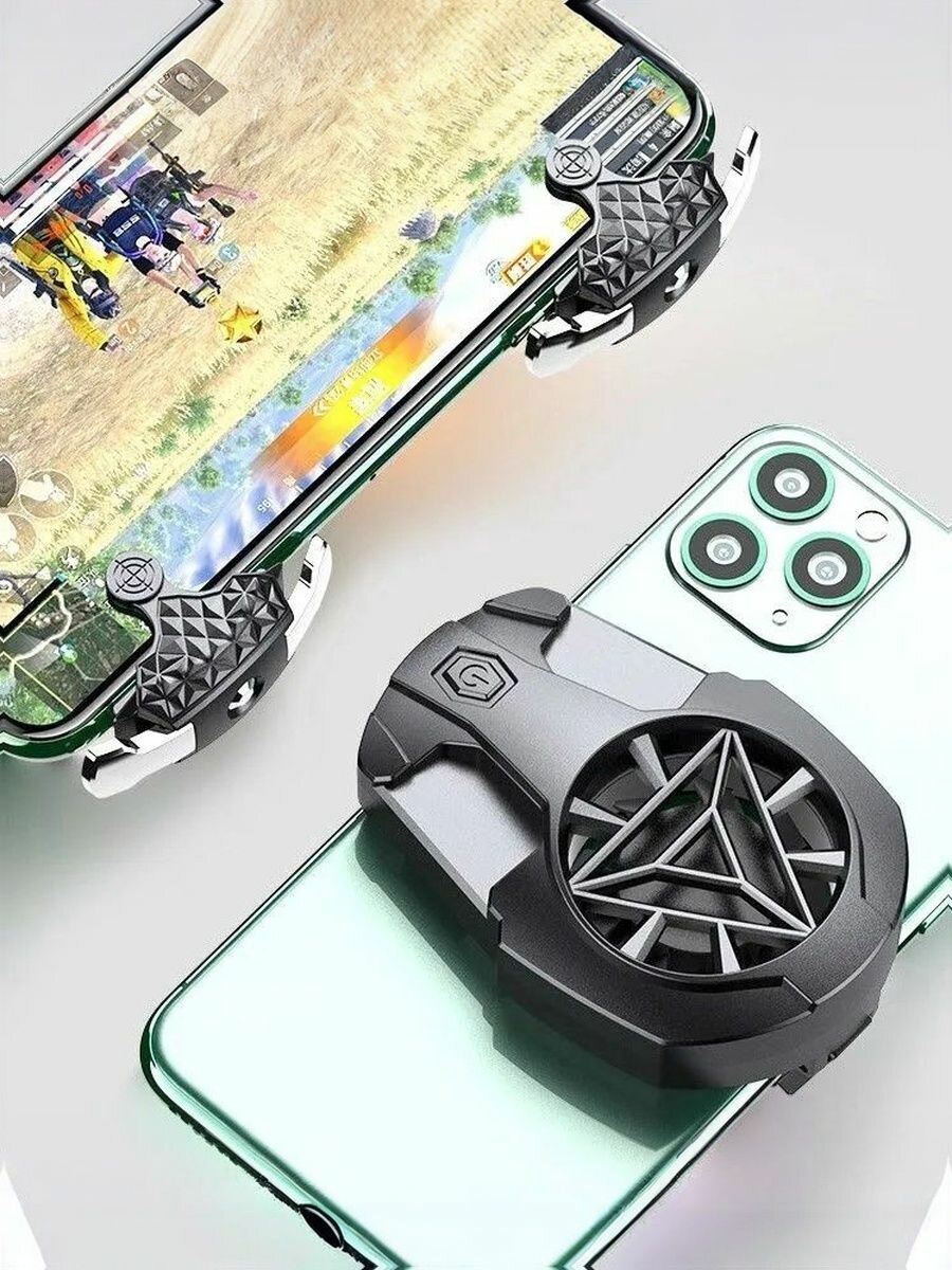 Механические триггеры-геймпады с охлаждением 2 в 1 для телефона 400 mAh на Apple, Android для PUBG mobile, COD, Fortnite на айфон, андроид, чёрный