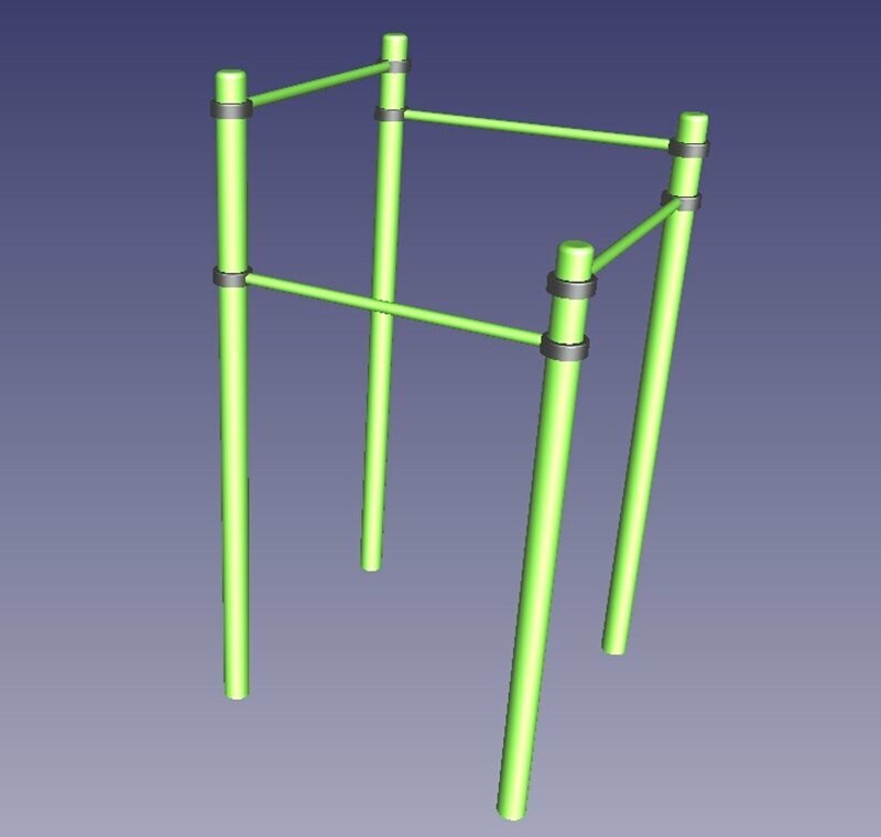 Турник квадрат тросет 05-108 уличный с регулировкой высоты на хомутах бетонируемый