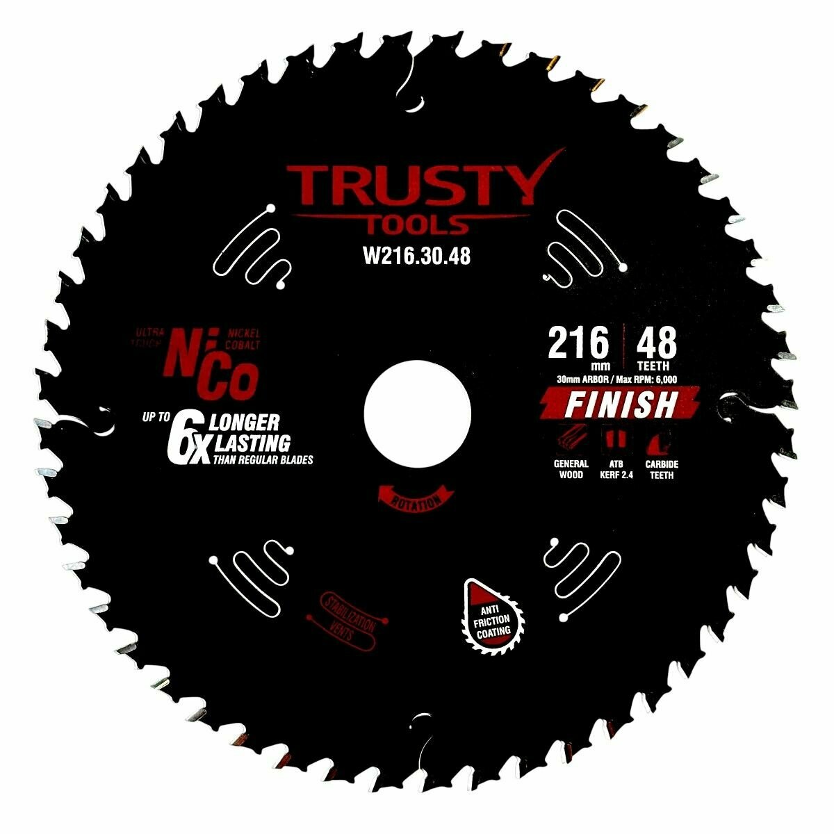 Пильный диск по дереву 216Х2,4/1,6Х20 мм Z48 Trusty-Tools Finish/Чистовой аккуратный рез