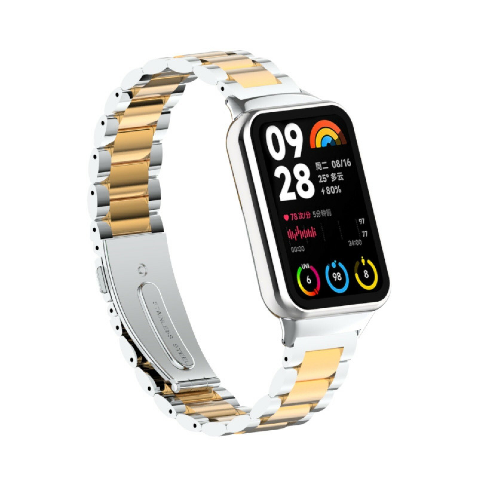 Металлический ремешок MyPads для Xiaomi Redmi Watch 4 с застежкой-бабочкой, серебристый с золотистыми вставками