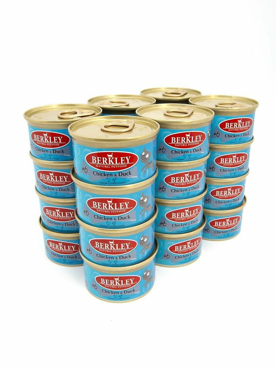 Berkley №6 85 г x 24 шт влажный корм для взрослых кошек, курица с уткой в соусе, в консервах