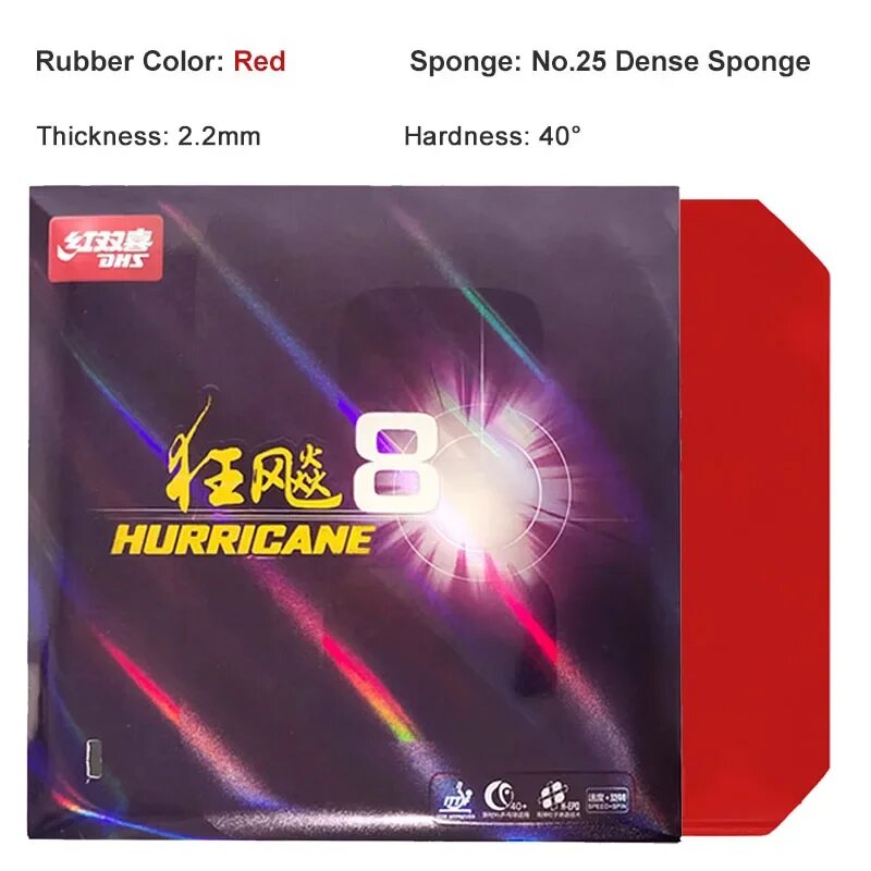 DHS Hurricane 8, резина для настольного тенниса, Red H40 T2.2