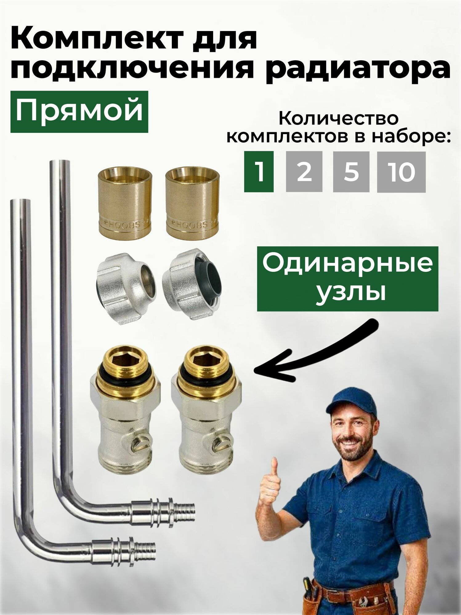 Трубка для подключения радиатора Г-образная 16/250 мм, Узел нижнего подключения радиатора, раздельный, прямой, 3/4"х1/2", евроконусами G3/4"- 15*1, гильзами 16 мм. 1 набор