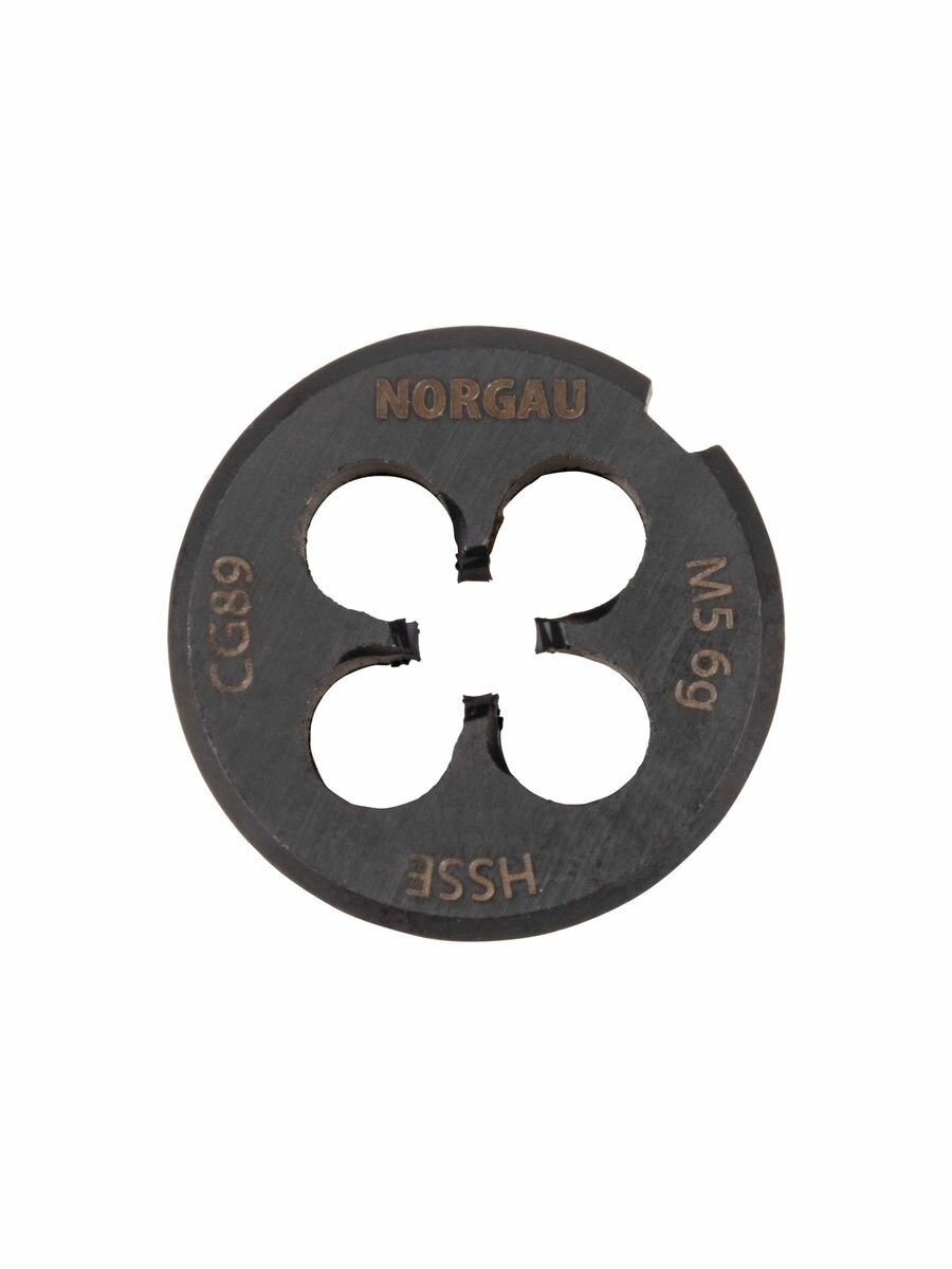 Плашка М5х0.8 мм по нержавеющим и жаропрочным сплавам NORGAU Industrial метрическая, для резьбы 60, по DIN223, HSS-Е/VAP (Co 5%), диаметр 20 мм