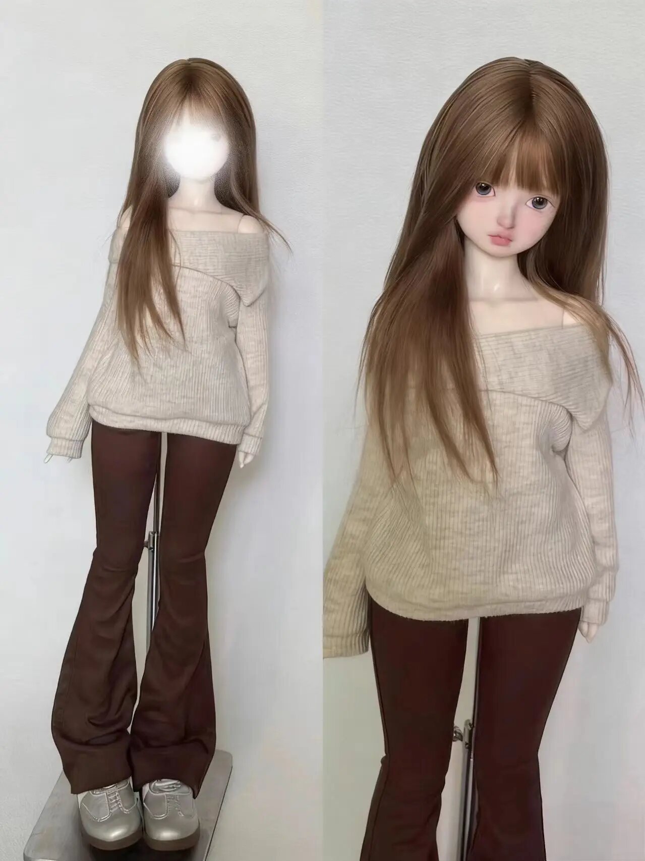 Топ-худи и брюки для куклы BJD 1/4, серый и коричневый