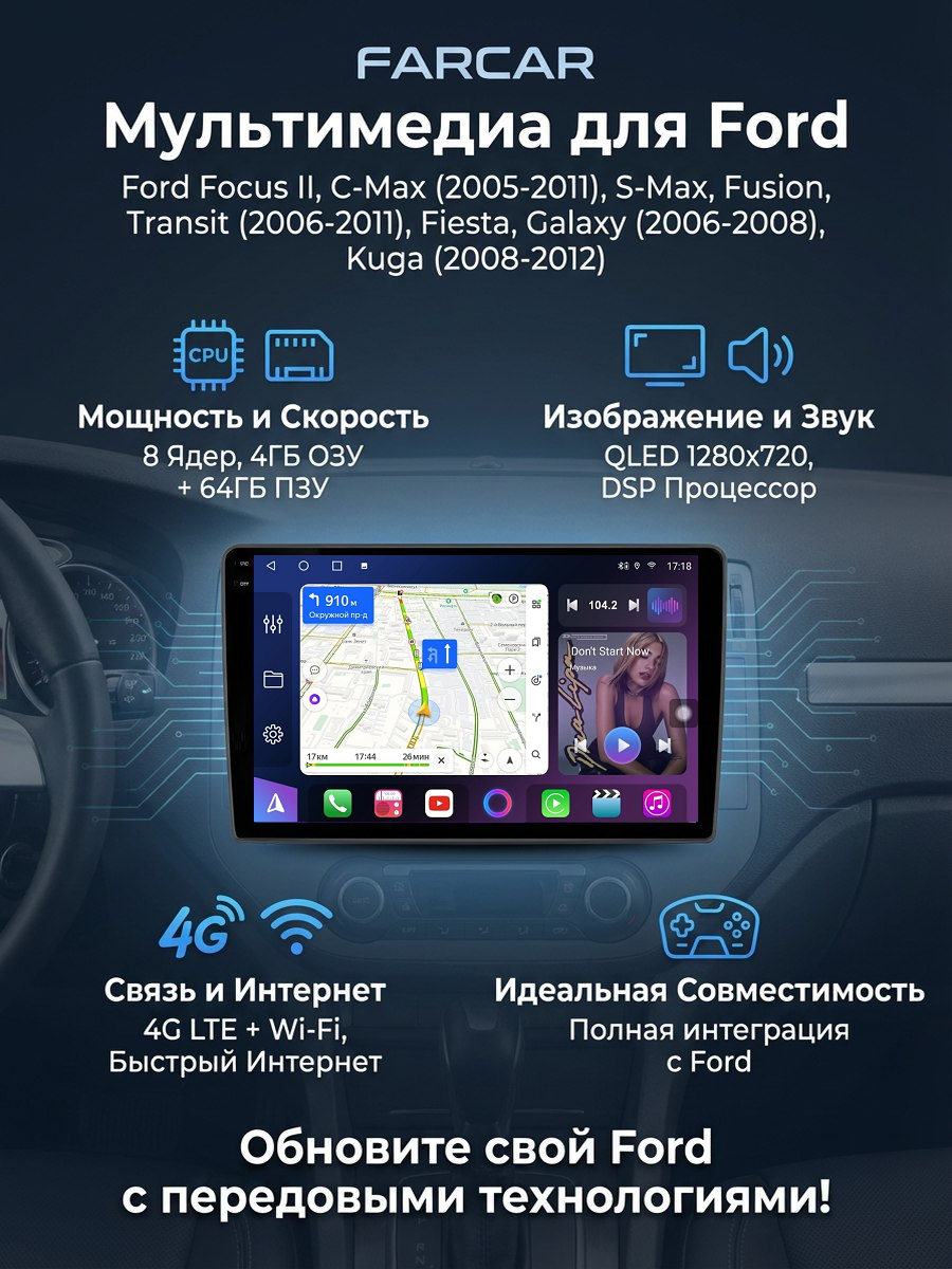 Магнитола Форд Фокус 2, С Макс, Фьюжн, Транзит, Гэлакси, Куга (FORD Focus II, C-Max; S-Max, Fusion, Transit)