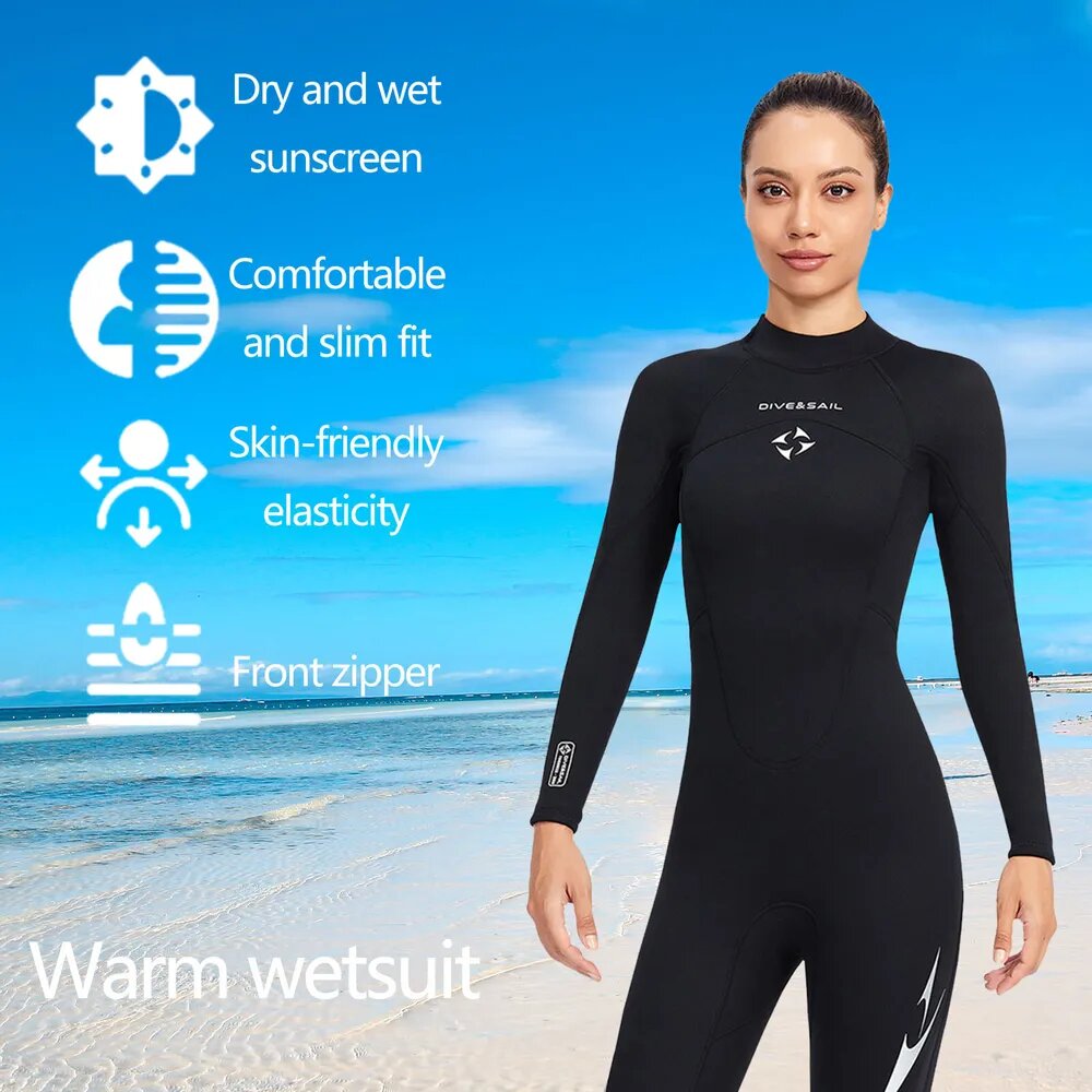 Гидрокостюм для дайвинга 3 мм для женщин с длинным рукавом черный Dive & Sail — фото 1