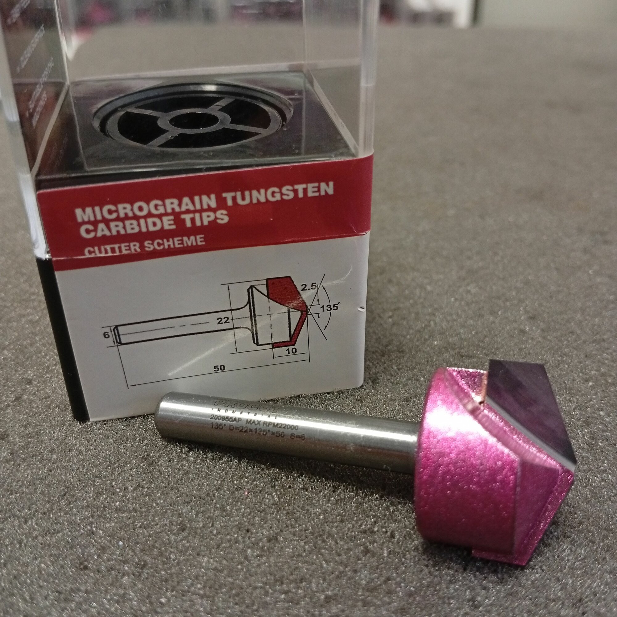 Фреза для сгибания алюминия и композита ( для Alucobond ) V 135 гр проф. серия Z 2 d1 2.5 D 22x10x50 S 6 PROCUT