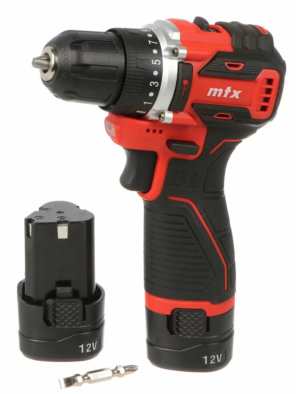 Дрель-шуруповерт аккумуляторная MTX CDB-BL-12, бесщеточная, Li-Ion, 12 В, красная/черная