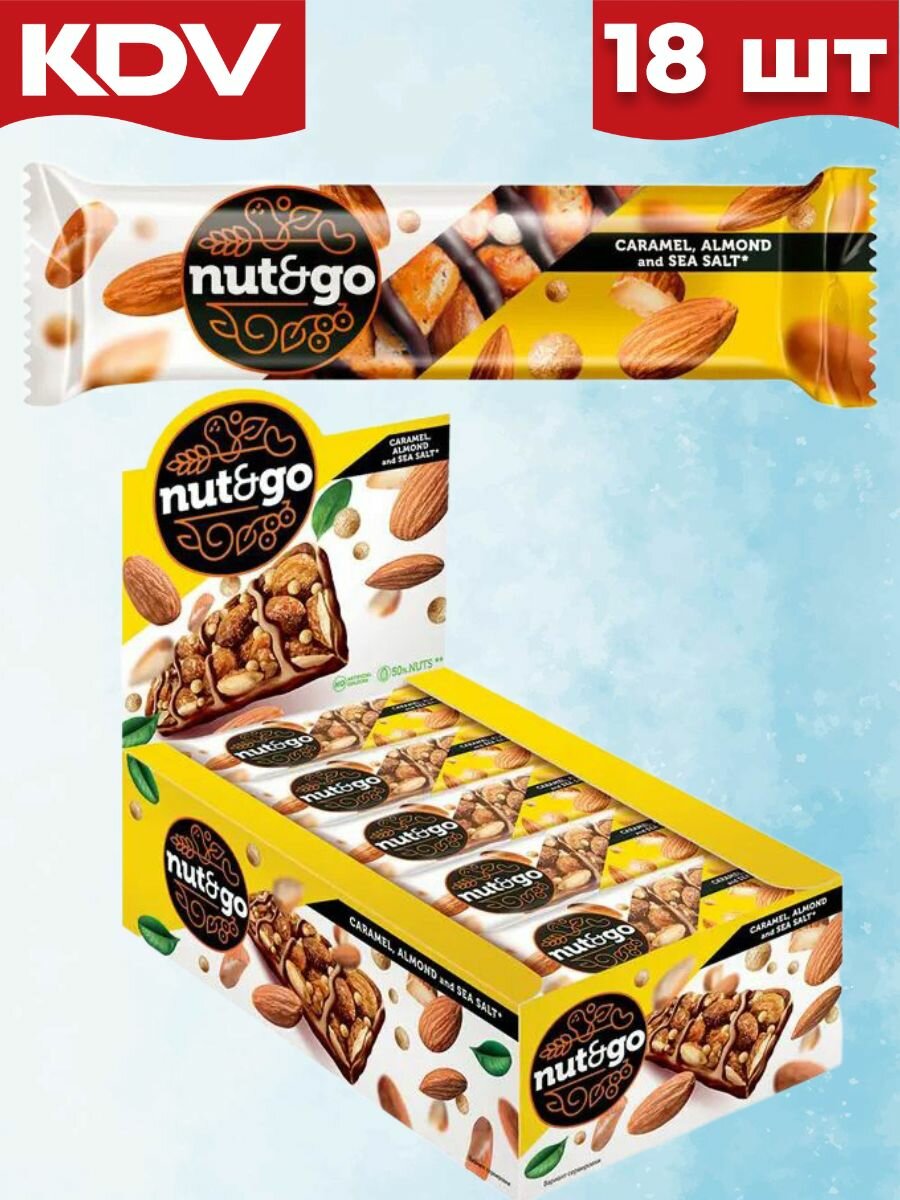Батончик Nut&Go Миндаль в солёной карамели с морской солью 18 штук по 34 гр
