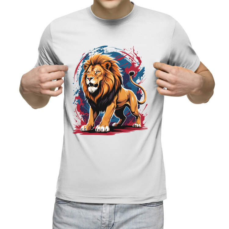 Мужская футболка «Лев на абстрактном фоне» (белый, XL)