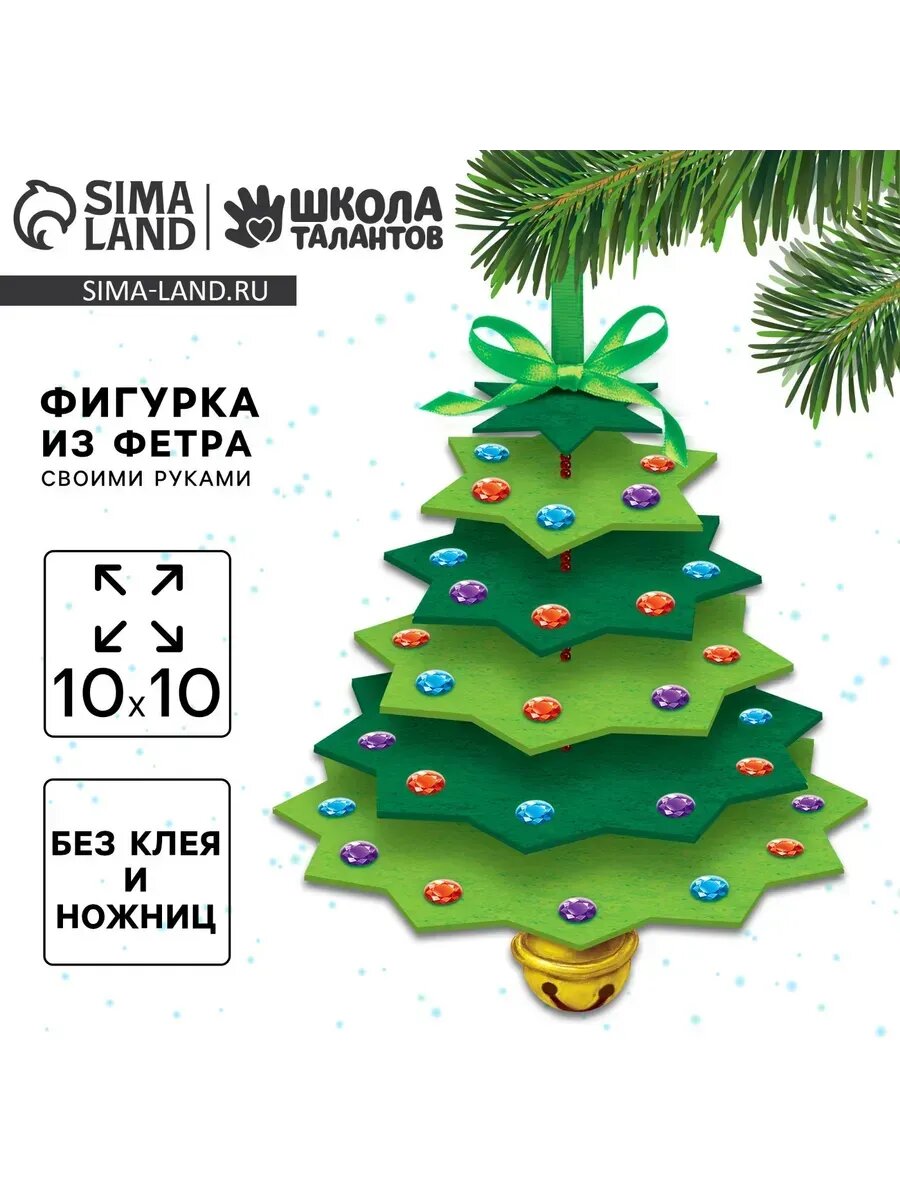 Новогодняя игрушка из фетра "Елочка с колокольчиком"