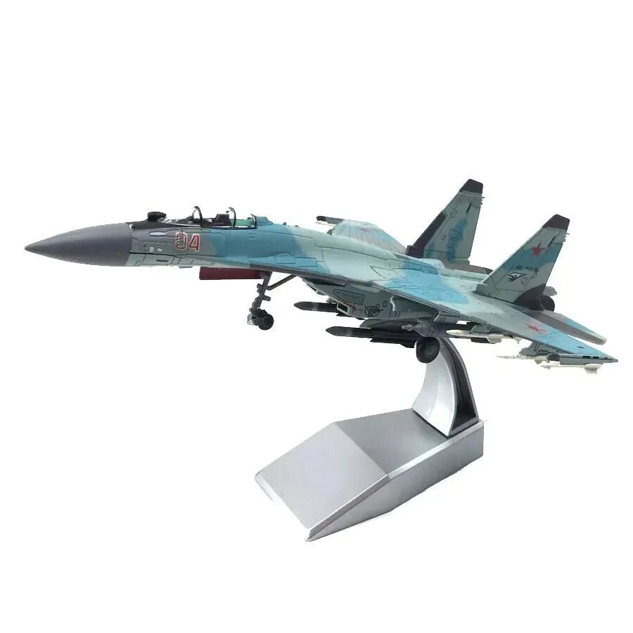 Статуэтка модель самолета Су-35, металл, синий, масштаб 1:100, высота 34.2 см