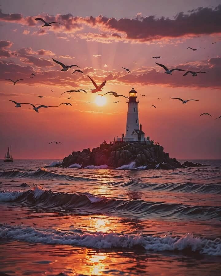 Алмазная живопись "Пейзаж с маяком", 5D, круглая, 40x50 см. Производитель: Brose Art.