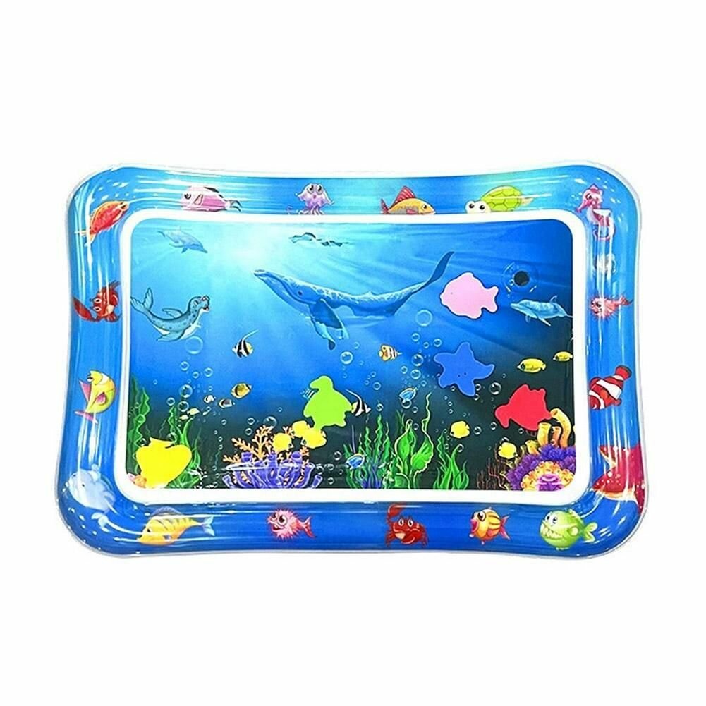Детский развивающий водный акваковрик. Надувной коврик с рыбками для малышей