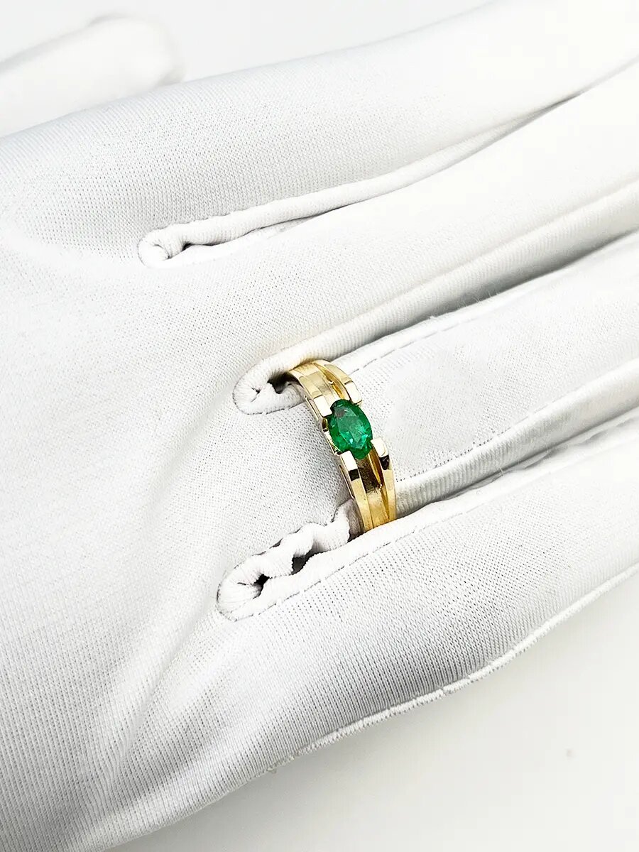 Кольцо, желтое золото, 585 проба, изумруд