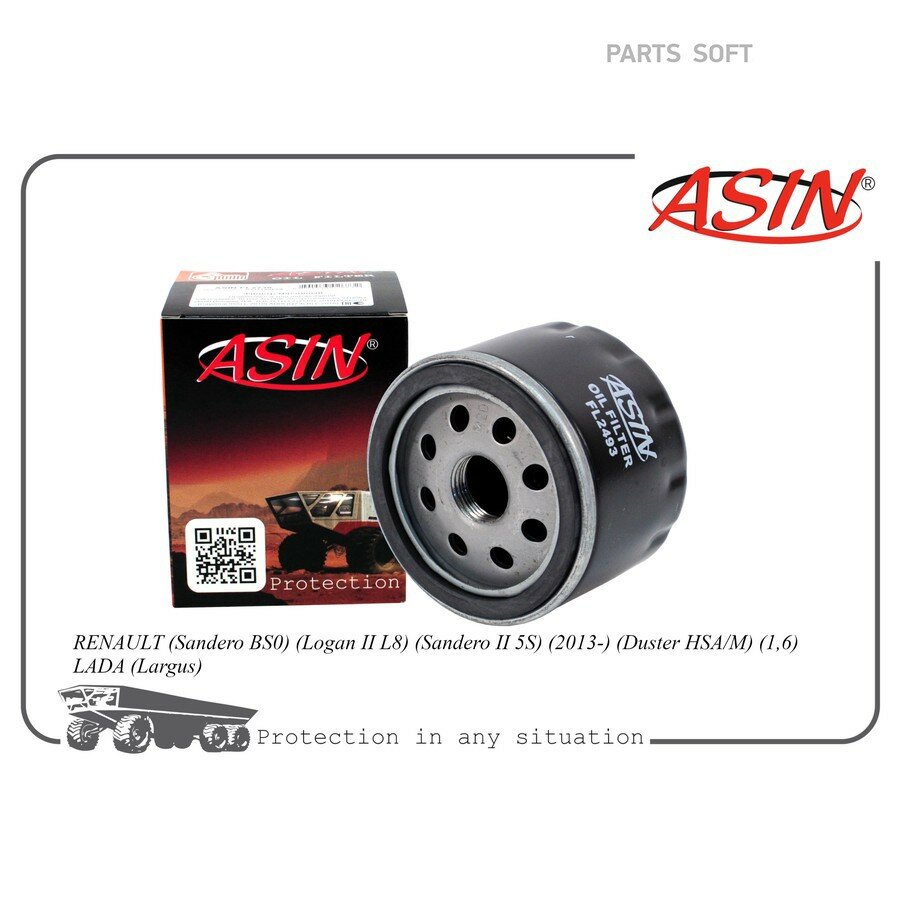 ASIN ASIN. FL2493 Фильтр масляный RENAULT (Logan LS) (Sandero BS0) (Logan II L8) (Sandero II 5S) (2013-) (Duster HSA/M) (1,6)