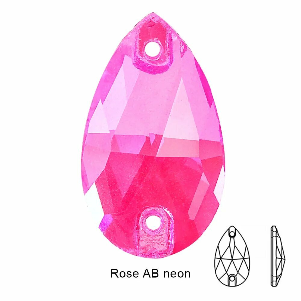Стеклянные капли Rose AB neon, розовый, OLeeya