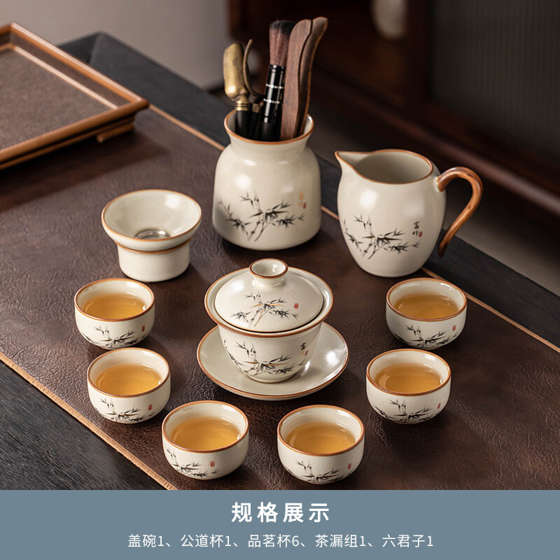 Ru Kiln tea set set 2025 новый бытовой керамический чайник для питья чая Кунг-фу чайная чашка чайный поднос легкая роскошь высокого класса для встречи гостей