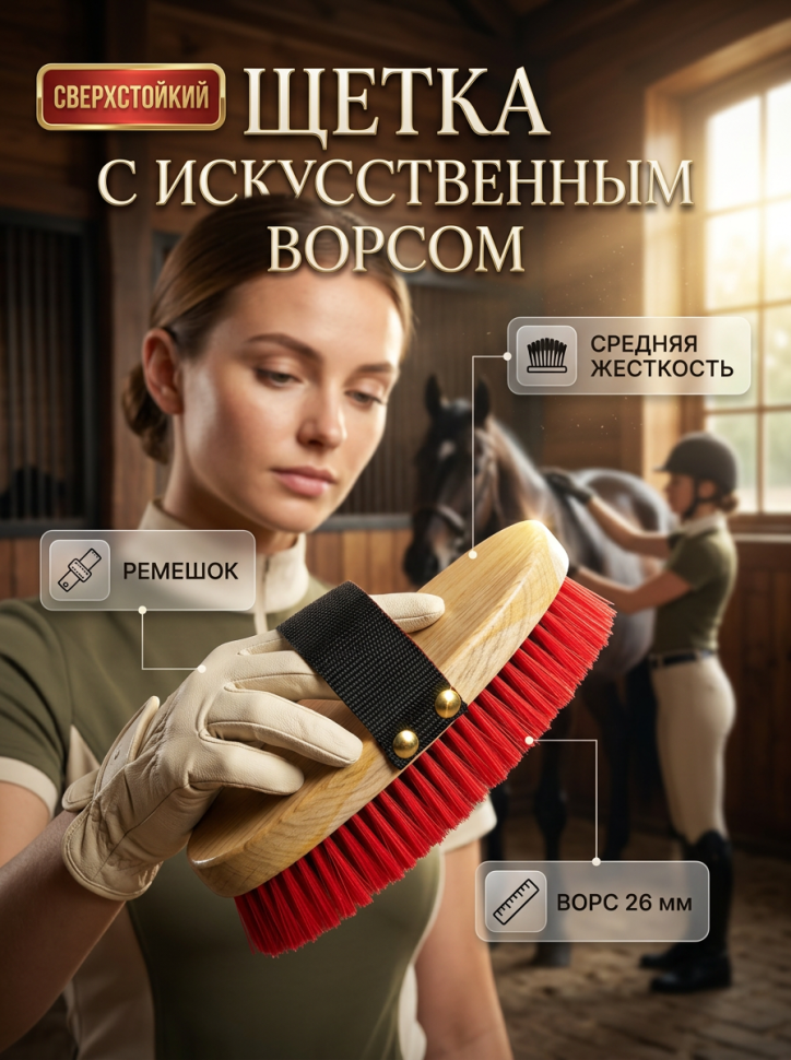 Щетка с искусственным ворсом 26.5 мм, средней жесткости, черная, 19 x 8 x 5 см, арт. 06028а