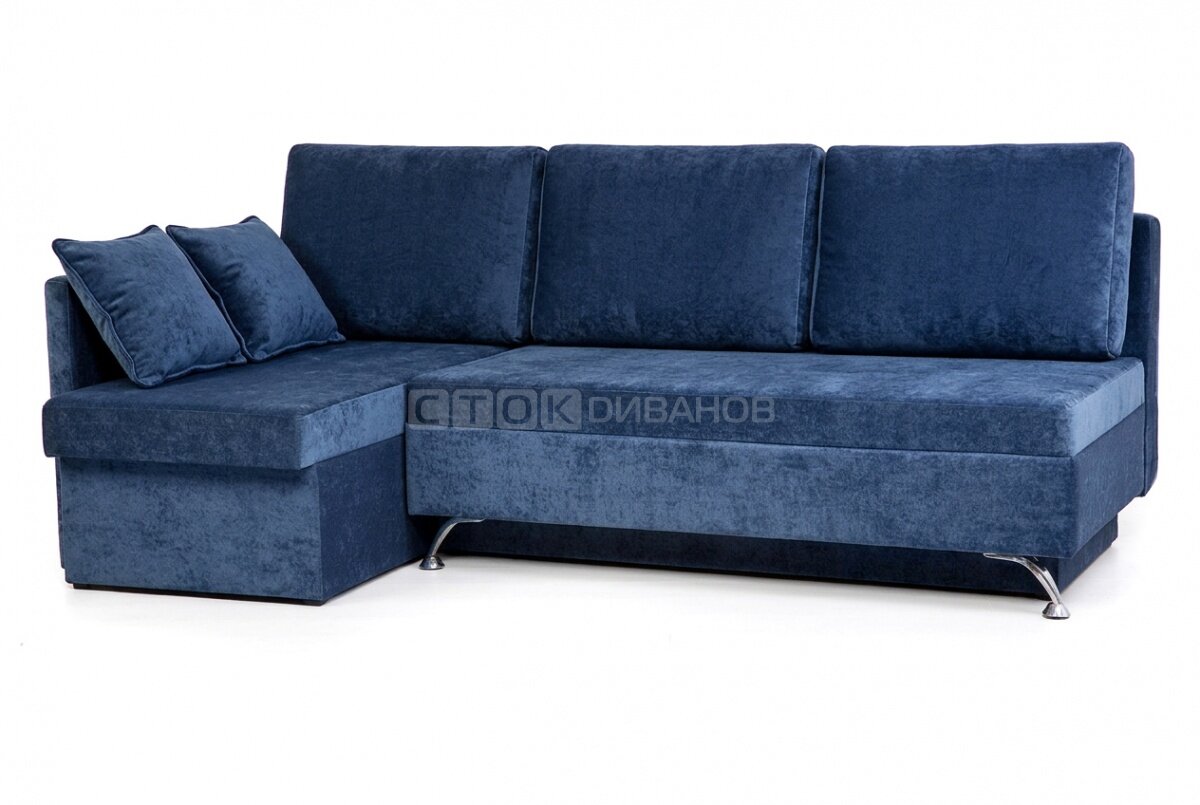 Угловой диван Сток Диванов Норд, темно-синий велюр, механизм еврокнижка
