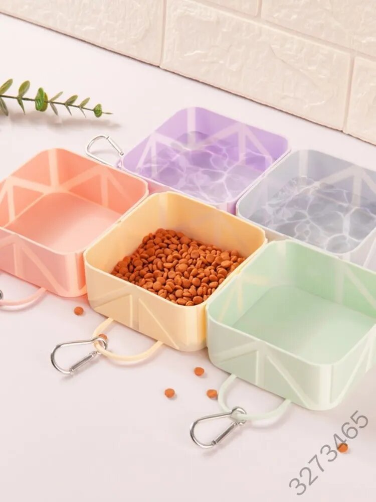 Миска для животных Складная для кошек, дорожная, пластик, бежевый, квадратная