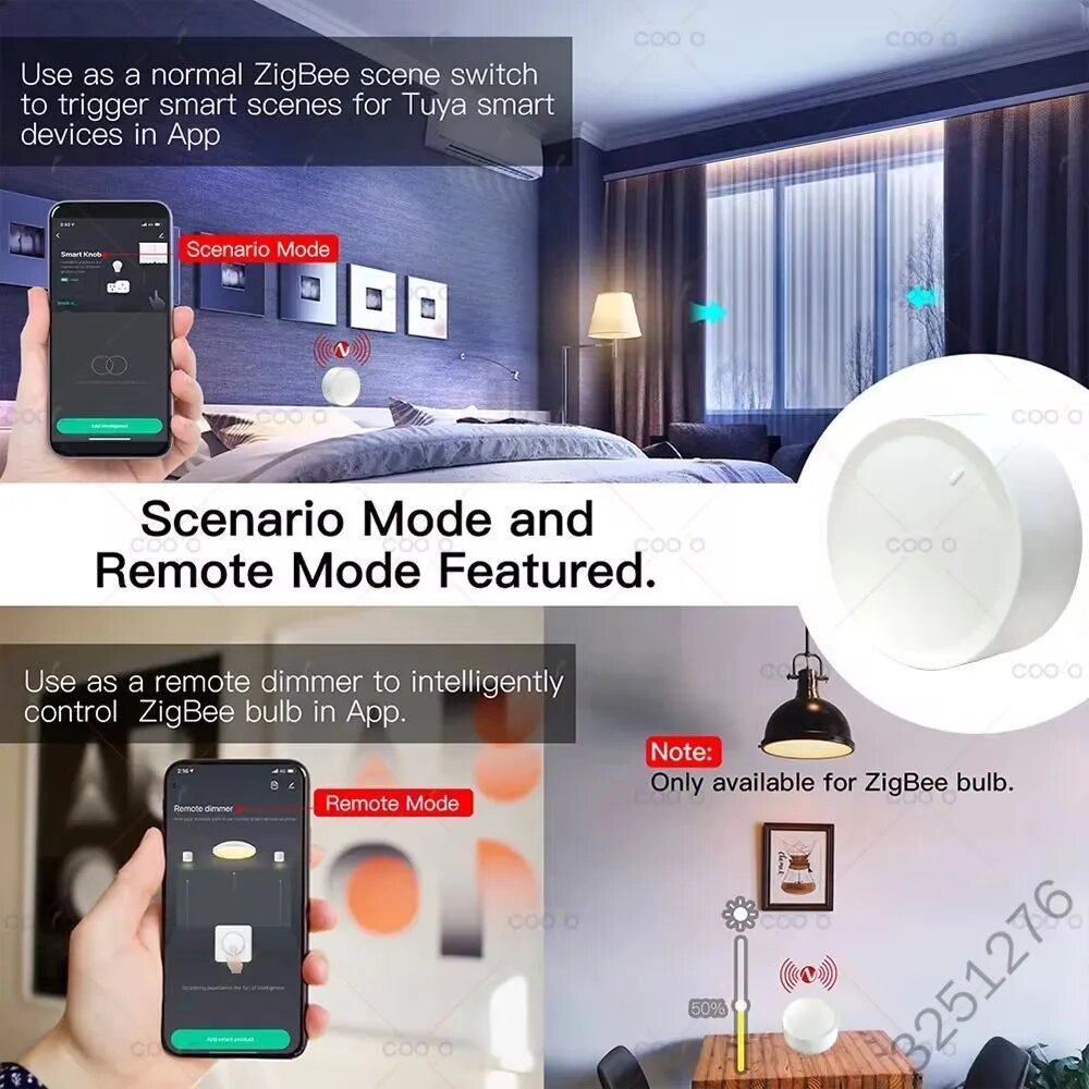 Умный выключатель Smart Knob Scene Switch Zigbee, дистанционное управление, диммер, белый — фото 1