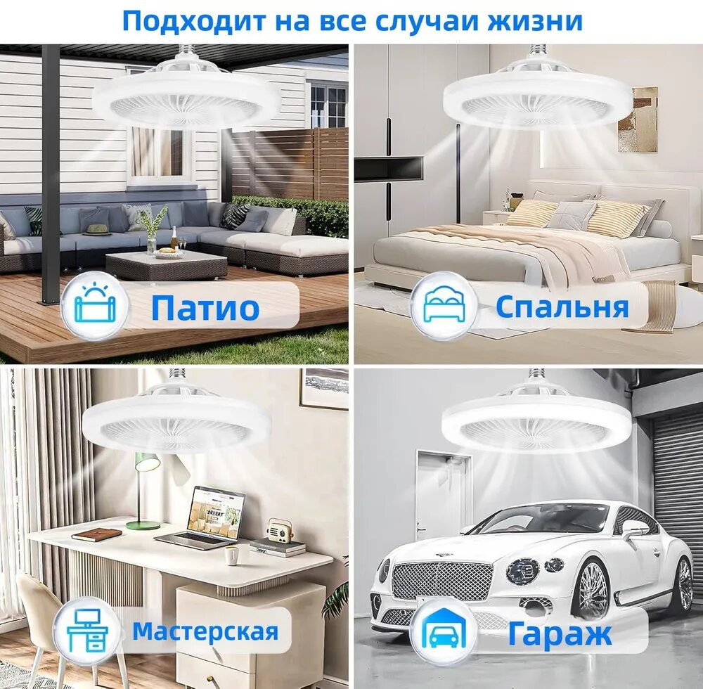 Вентилятор Светодиодная люстра с вентилятором и пультом ДУ Белый 500г Китай — фото 1