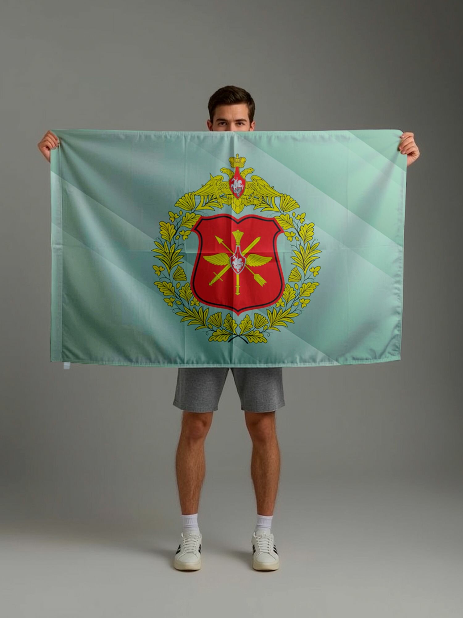 Флаг войск беспилотных систем БПЛА на зелёном фоне, 70х105 см на сетке для улицы