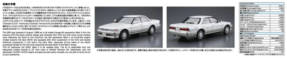Сборная модель Toyota GX81 Mark II 2.0 Grande Twincam24 '88 масштаб 1:10 для сборки — фото 1