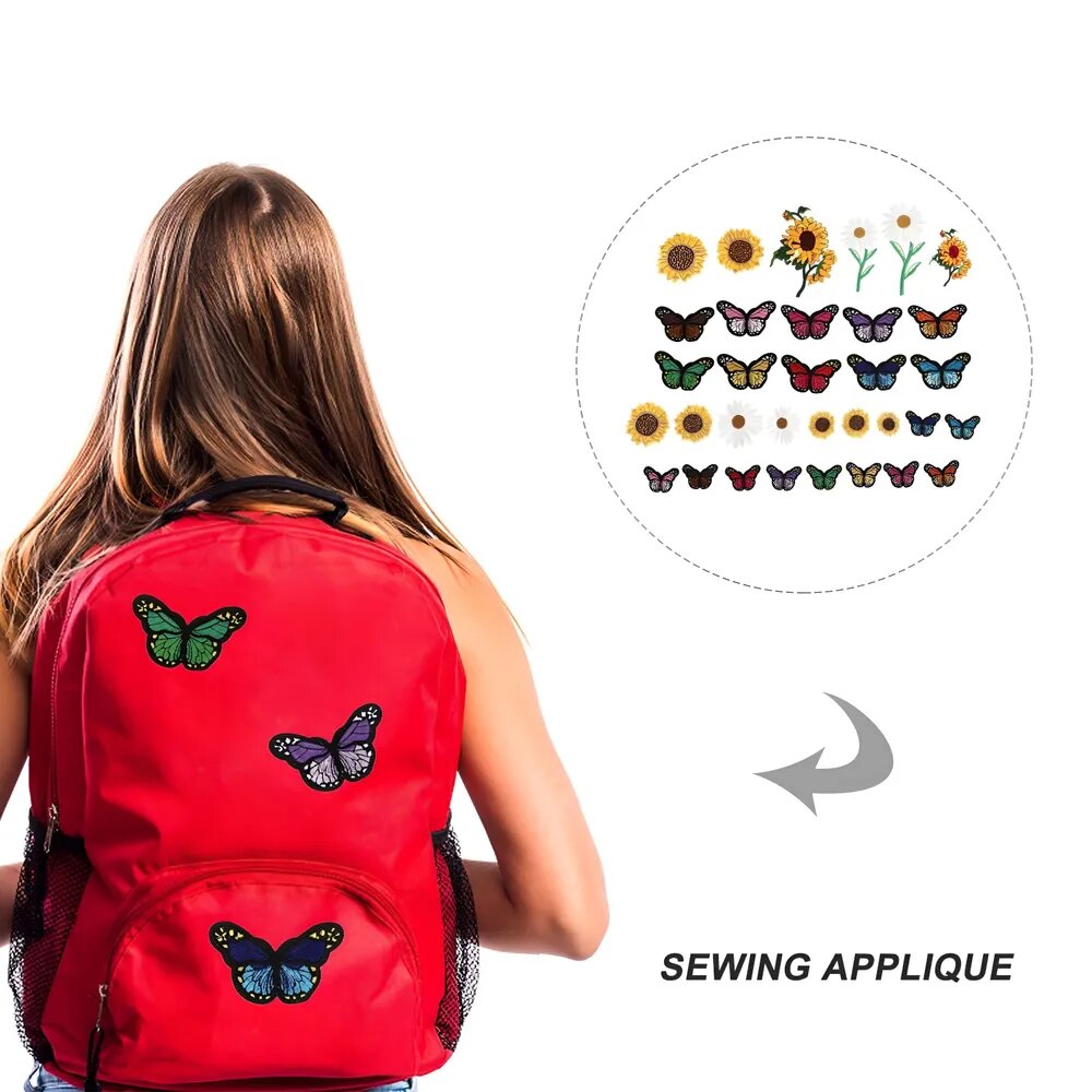 Набор вышитых цветочных и бабочковых аппликаций из ткани для самостоятельного декора