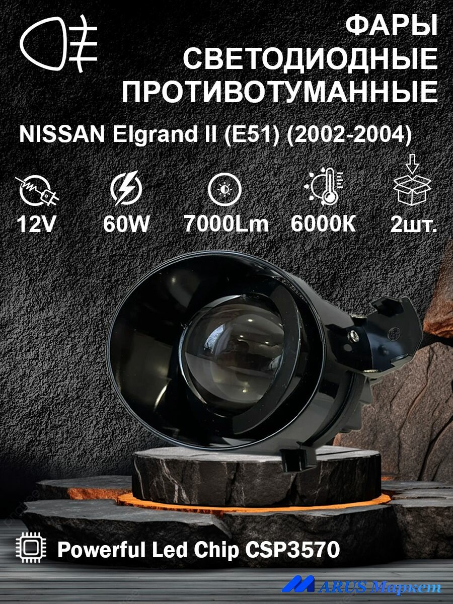 Фары противотуманные NISSAN Elgrand II дорестайлинг (E51) (2002-2004) - светодиодные ПТФ линзы 100W, 6000K
