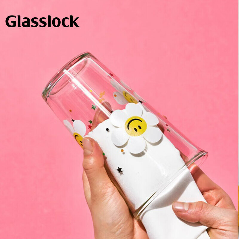 Стильный стеклянный стакан GLASSLOCK x Wigglewiggle 500 мл для женщин Цвет：Дизайн воздушного шара Улыбающийся рисунок