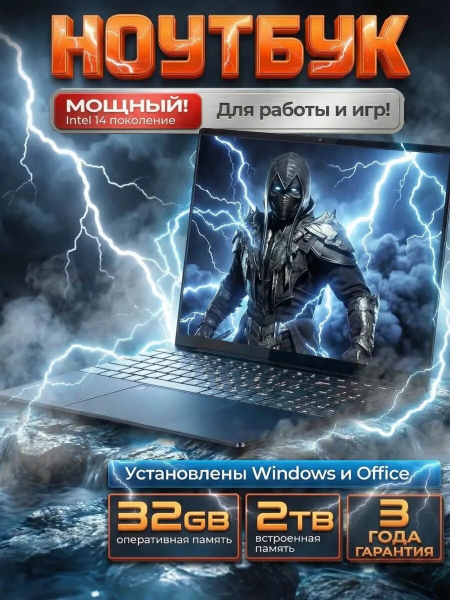 Ноутбук Intel Core i7-13700H, 32GB RAM, 2048GB SSD, 2026 + Windows, Office