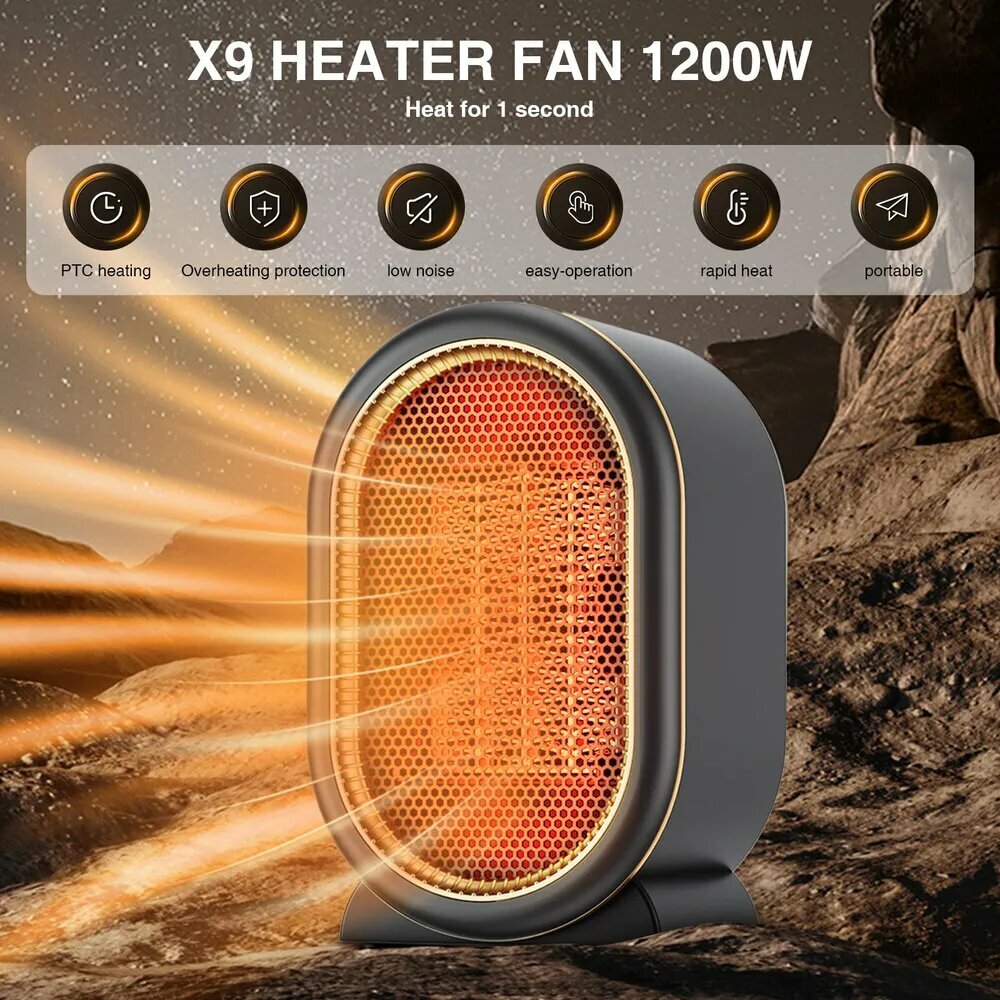Керамический обогреватель X9 мощностью 1200 Вт, чёрный, для спальни